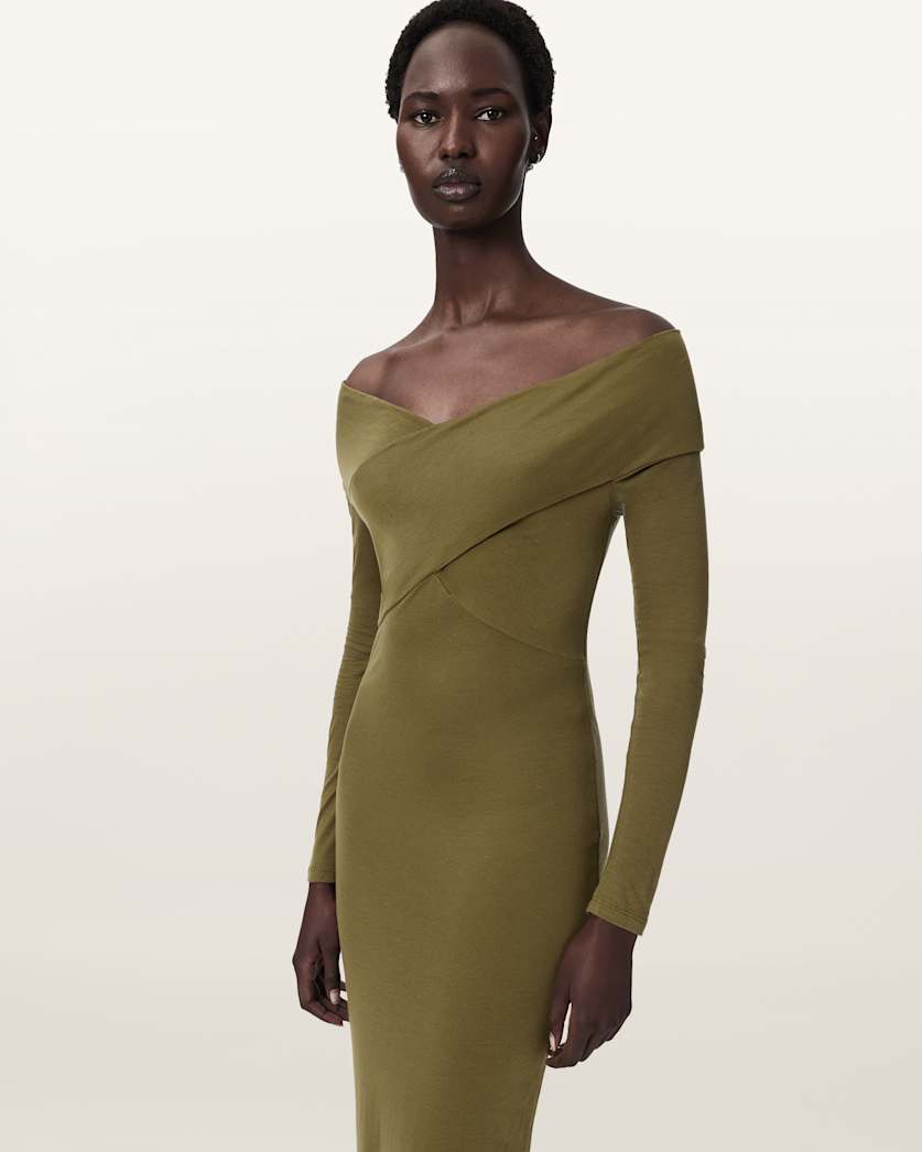Delta Bodycon Jersey Midi Dress KHAKI GREEN | ALLSAINTS